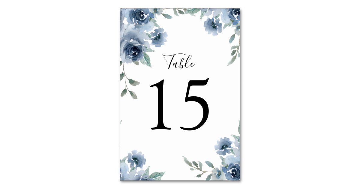 Dusty Blue Slate Greenery Floral Geometric Table Number | Zazzle