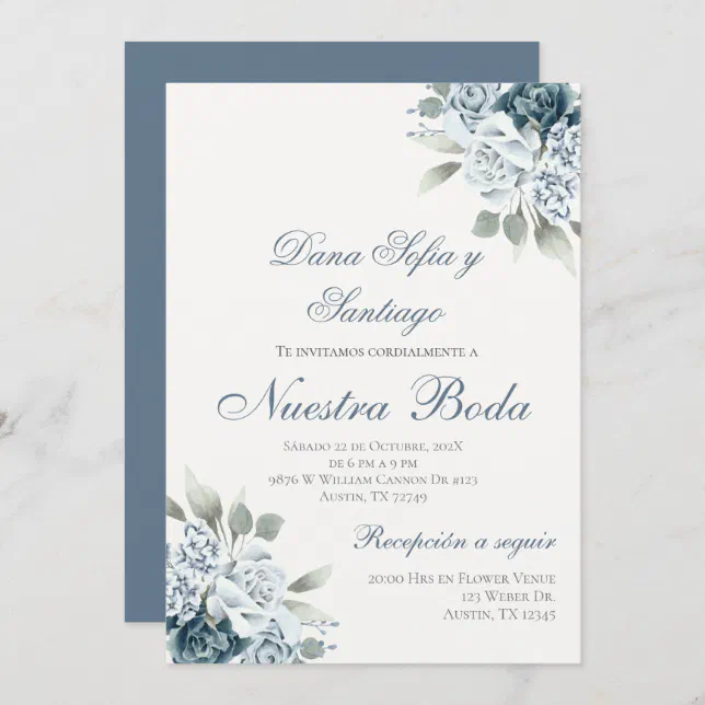 Dusty Blue Spanish Wedding invitation | Zazzle