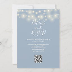 Dusty Blue String Lights Floral QR Code Wedding Invitation | Zazzle