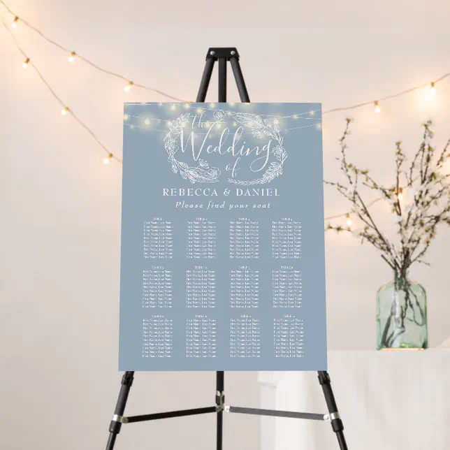 Dusty Blue String Lights Wedding Seating Plan Foam Board | Zazzle