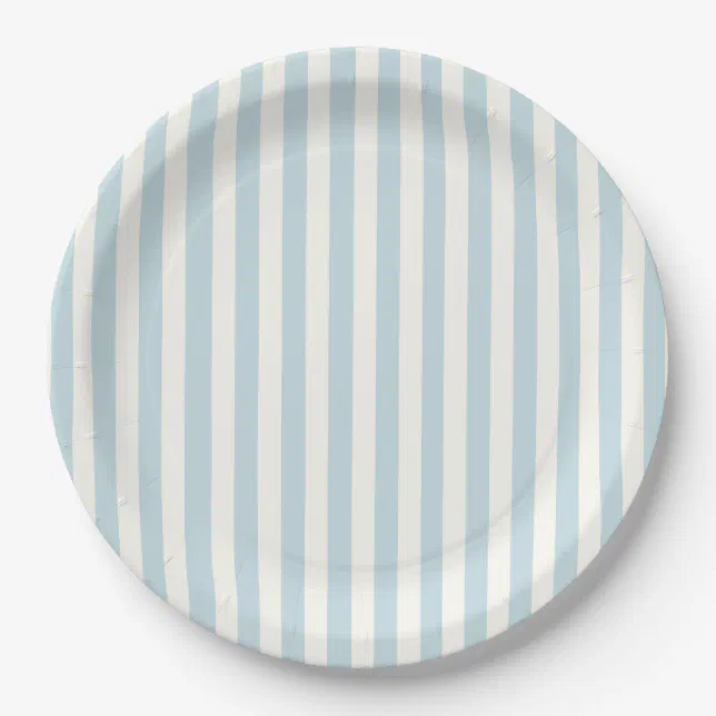 Dusty Blue Stripes Classic Party Paper Plates | Zazzle