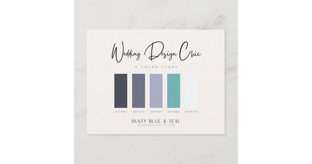 Dusty Blue Teal Color Palette with Hex Codes Postcard | Zazzle