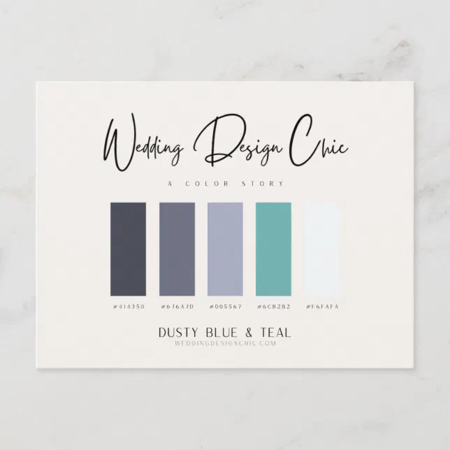 Dusty Blue Teal Color Palette with Hex Codes Postcard | Zazzle