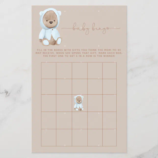 Dusty Blue Teddy Bear Baby Shower Bingo Game Flyer | Zazzle