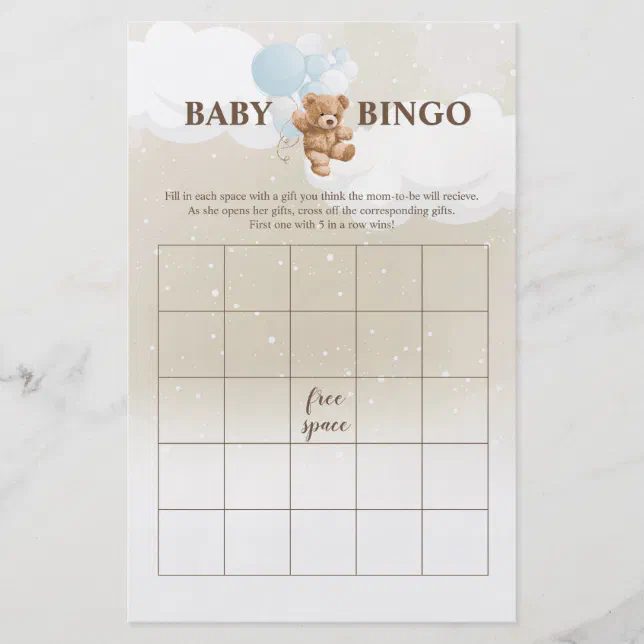 Dusty Blue Teddy Bear BINGO Baby Shower Games Flyer | Zazzle