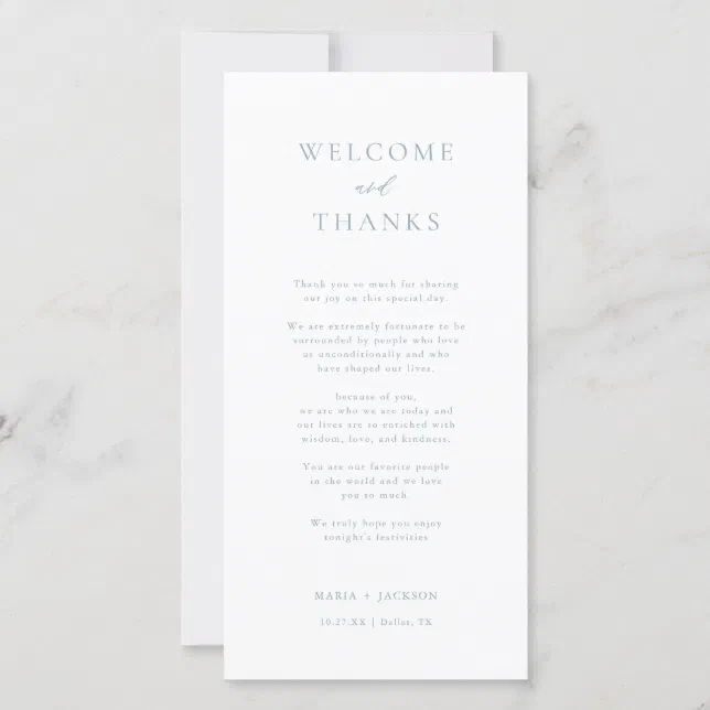 Dusty Blue Thank You Welcome and Thanks Place Card | Zazzle