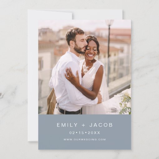 Dusty Blue The Wedding of Minimalist Photo Collage Invitation | Zazzle
