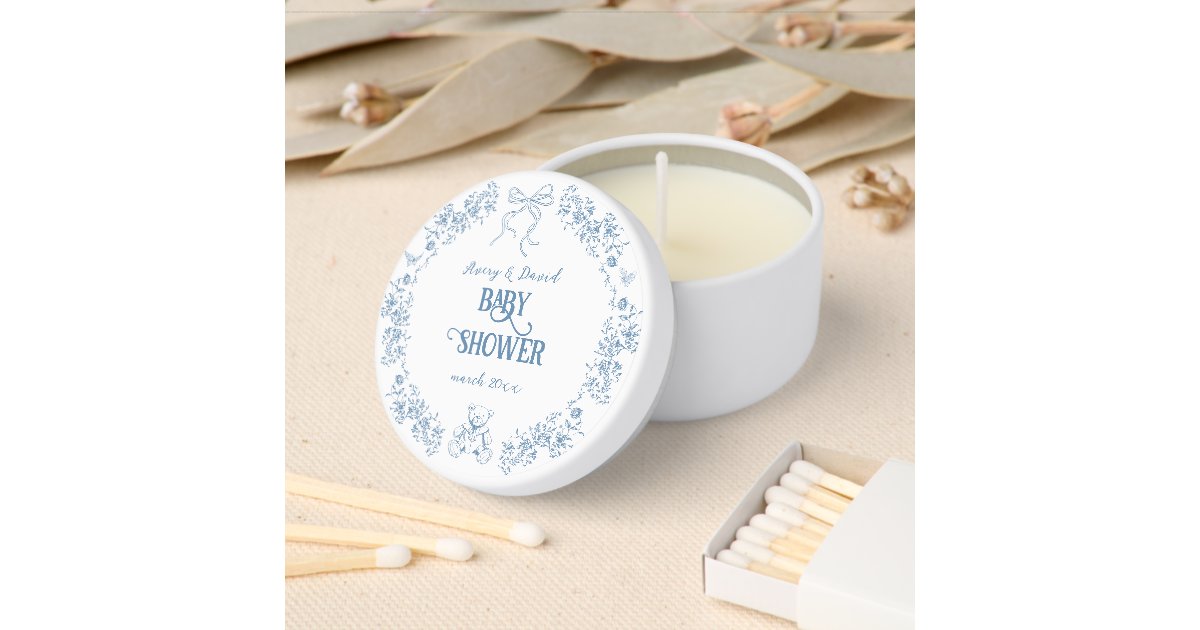 Dusty Blue Toile Elegant Classic Boy Baby Shower Mini Candle Favors ...