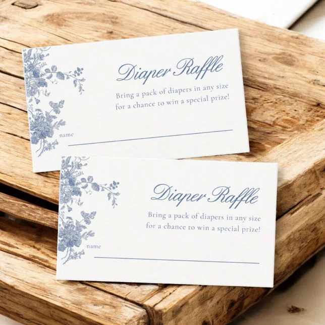 Dusty Blue Toile Floral Baby Shower Diaper Raffle Enclosure Card | Zazzle