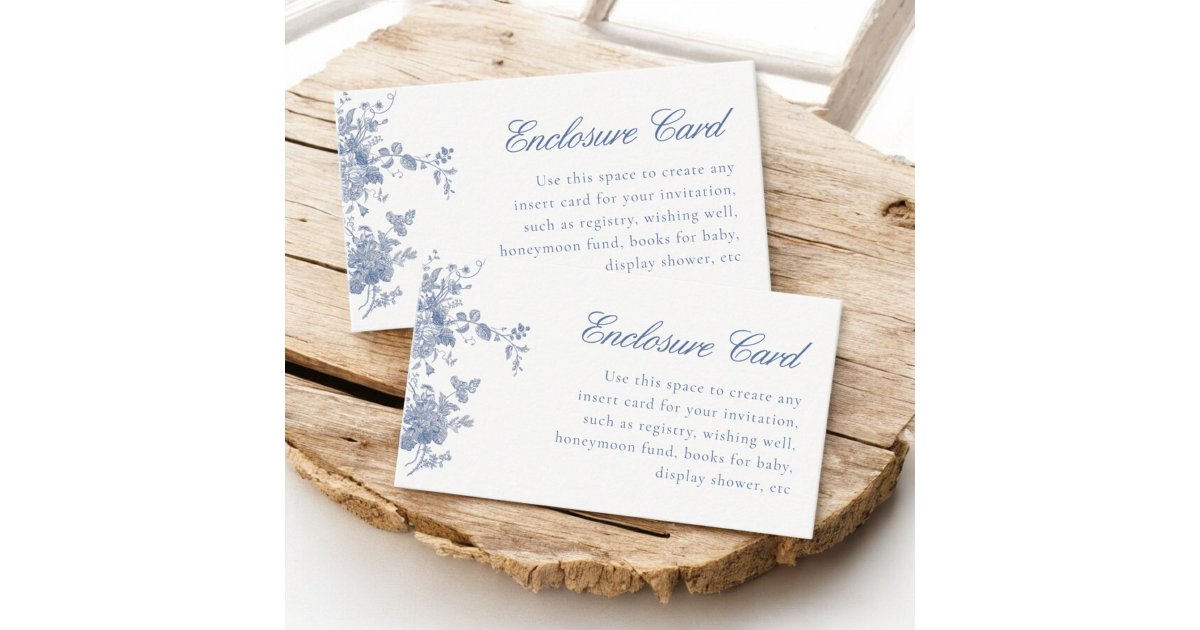 Dusty Blue Toile Vintage Flowers Enclosure Card | Zazzle