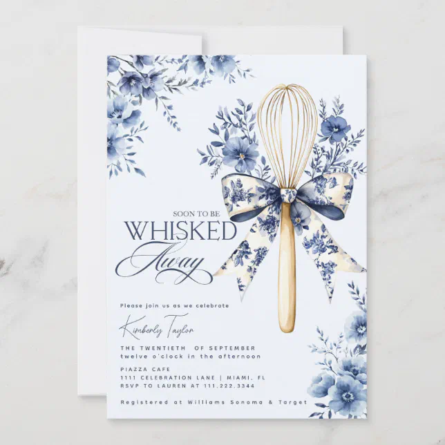 Dusty Blue Toile Whisked Away Bridal Shower Invitation | Zazzle