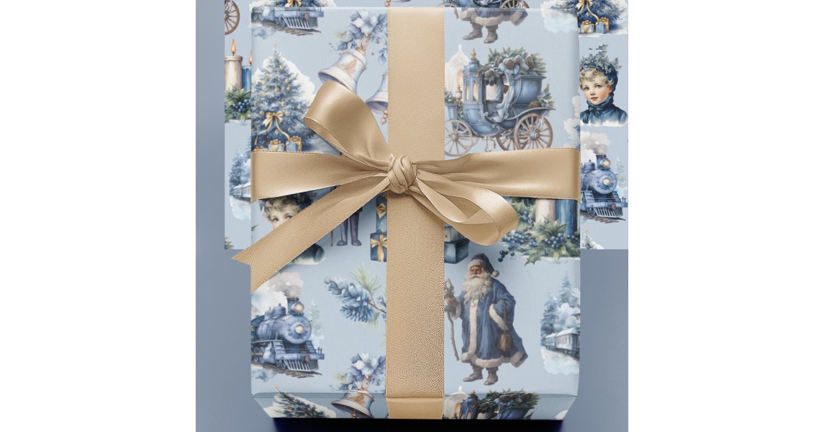 Dusty Blue Victorian Christmas Wrapping Paper | Zazzle