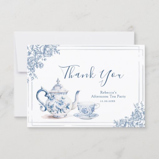 Dusty Blue Victorian Garden Bridal Shower Tea Thank You Card | Zazzle