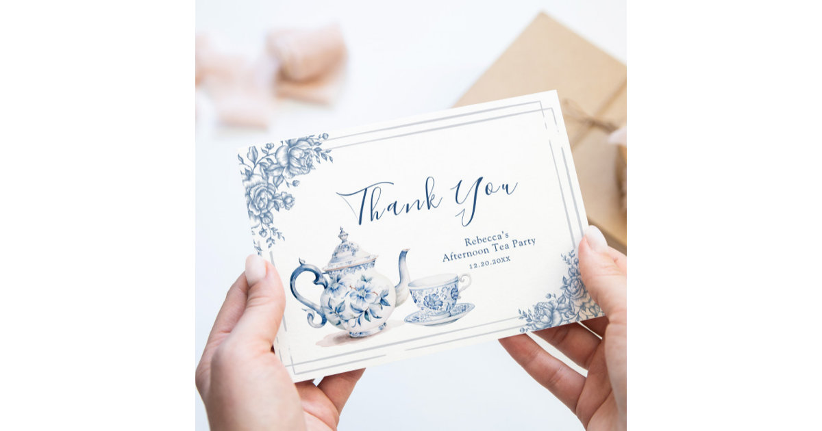 Dusty Blue Victorian Garden Bridal Shower Tea Thank You Card | Zazzle