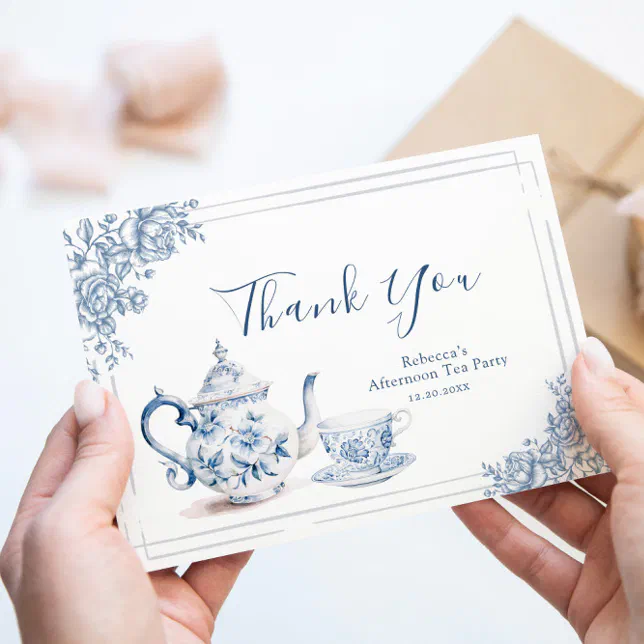 Dusty Blue Victorian Garden Bridal Shower Tea Thank You Card | Zazzle