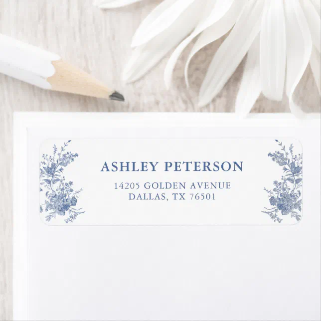 Dusty Blue Victorian Toile Wedding Return Address Label | Zazzle