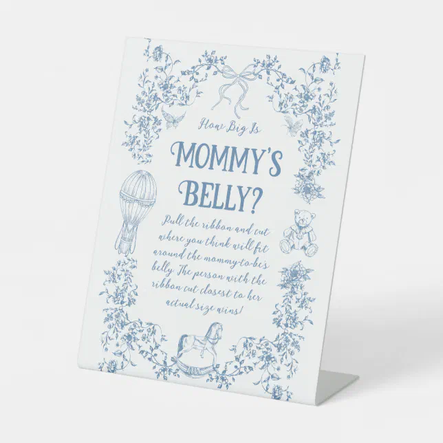 Dusty Blue Vintage Floral Baby Shower Mom Belly Pedestal Sign | Zazzle