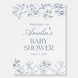 Dusty Blue Vintage Floral Chinoiserie Welcome Sign | Zazzle