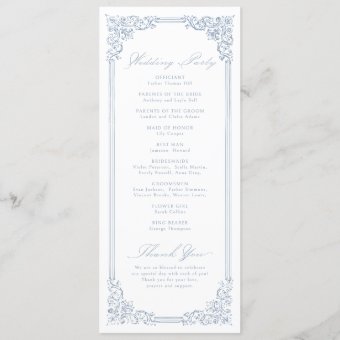 Dusty Blue Vintage Frame Elegant Script Wedding Program | Zazzle