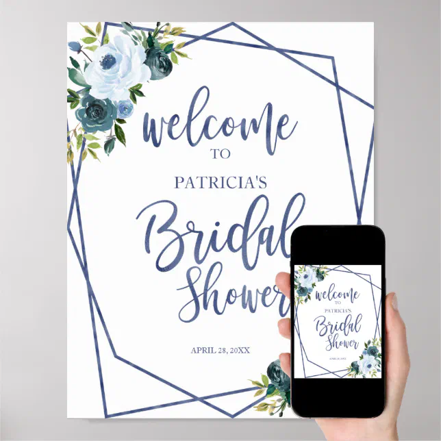 Dusty Blue Watercolor Floral Bridal Shower Welcome Poster | Zazzle