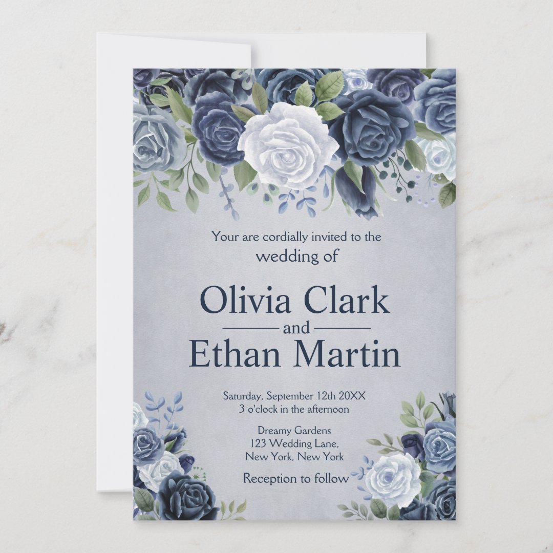 Dusty Blue Watercolor Floral Invitation | Zazzle