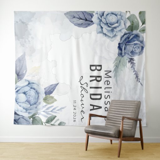 Dusty Blue Watercolor Floral Typography Tapestry | Zazzle