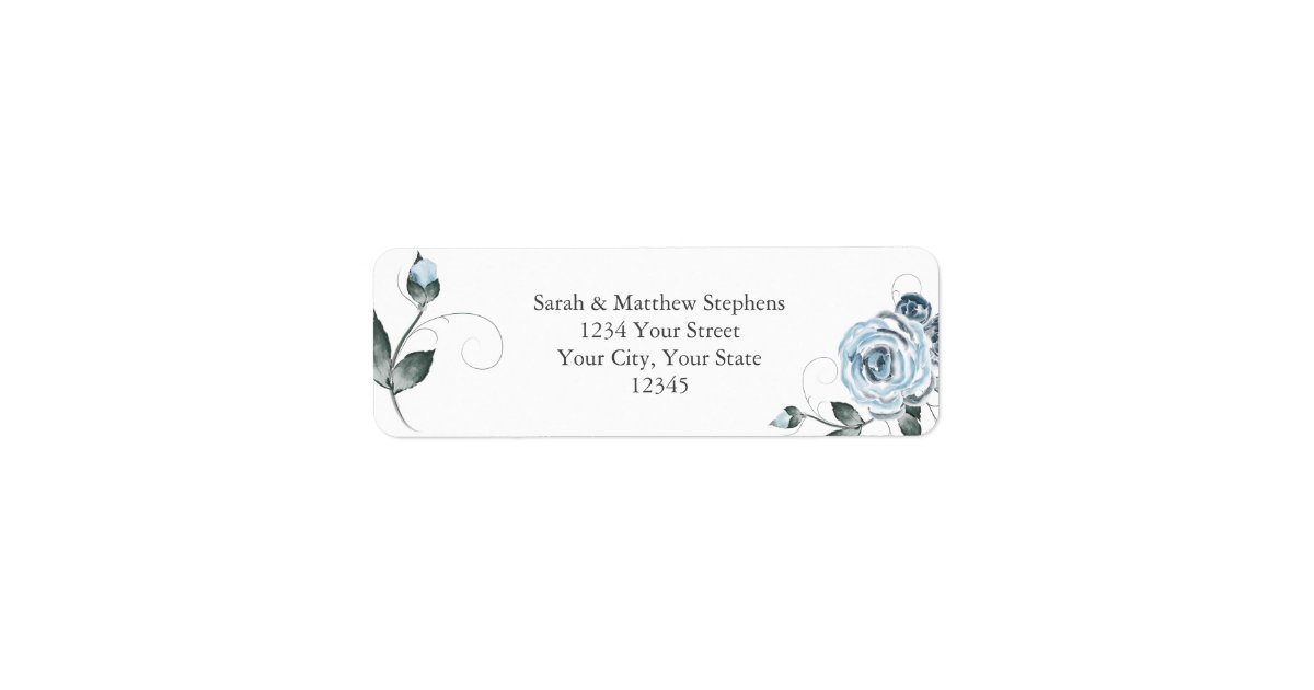 Dusty Blue Watercolor Roses Label | Zazzle