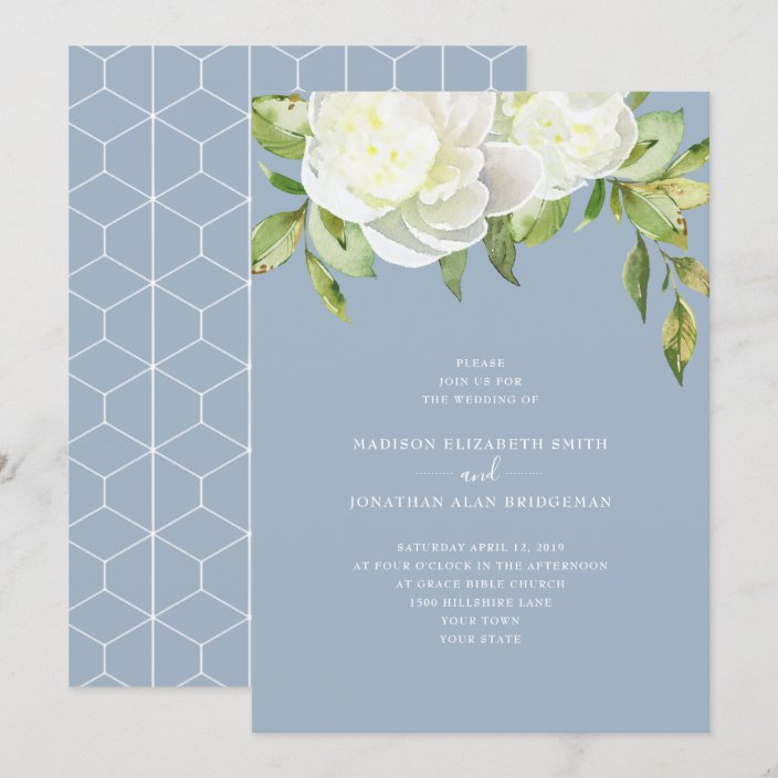 Dusty Blue Watercolor Spring Floral Peony Wedding Invitation | Zazzle.com