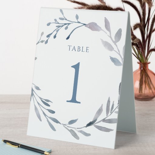 dusty blue watercolor table number one sign | Zazzle