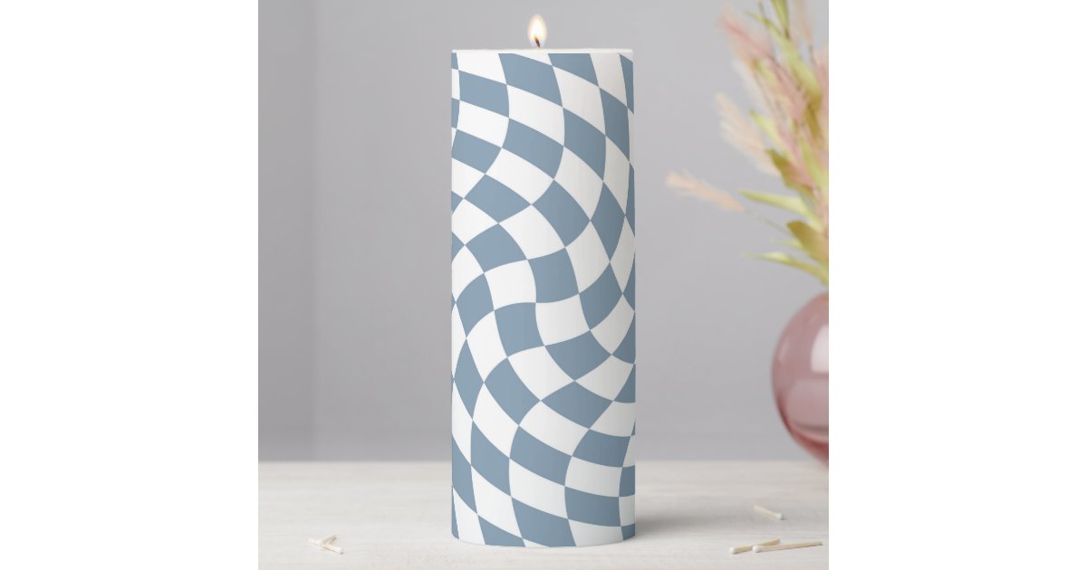 Dusty Blue Wedding Collection Check Checkered Pillar Candle | Zazzle