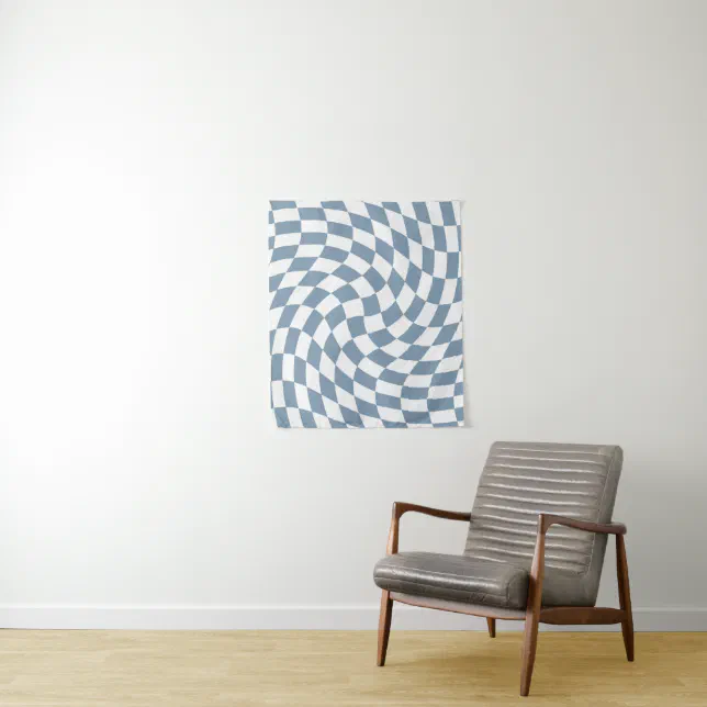 Dusty Blue Wedding Collection Check Checkered Tapestry | Zazzle