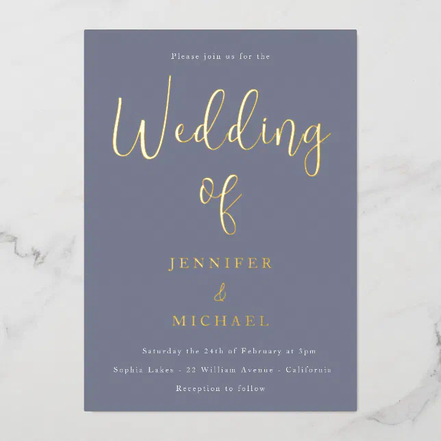 Dusty Blue Wedding Color Palette Gold Foil Invitation | Zazzle