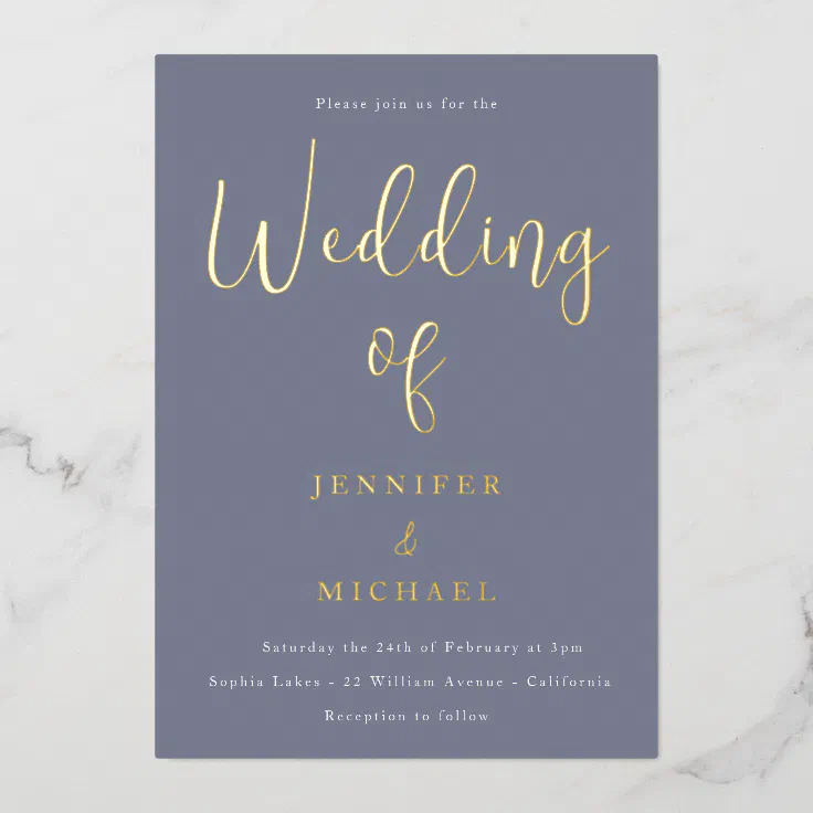 Dusty Blue Wedding Color Palette Gold Foil Invitation | Zazzle