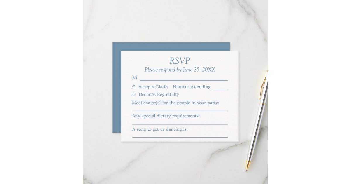Dusty Blue Wedding Guest Choices RSVP Card | Zazzle