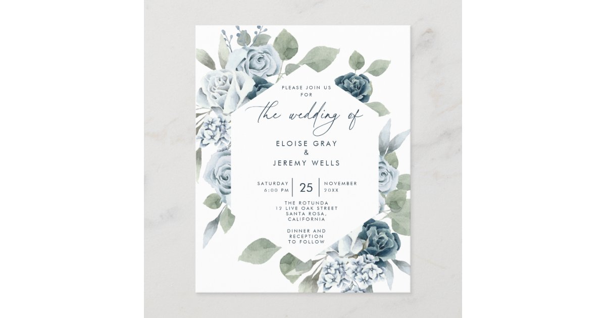 Dusty Blue Wedding Invitation | Zazzle