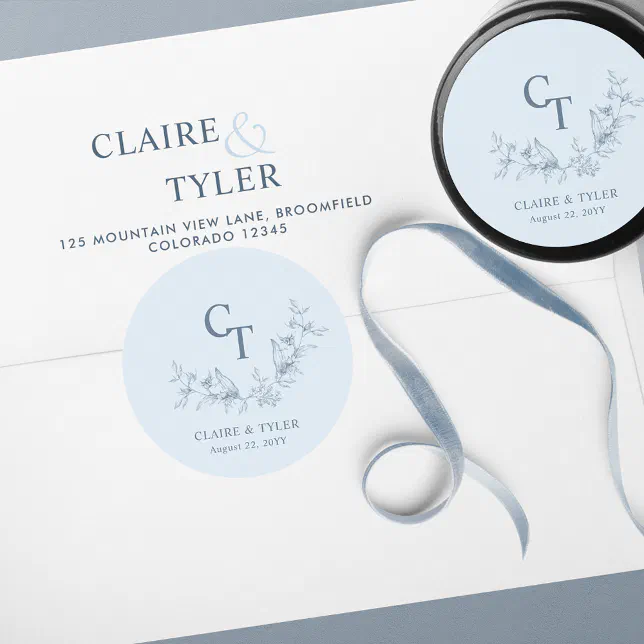 Dusty Blue Wedding Monogram Envelope Seal / Favor | Zazzle