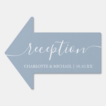 Dusty Blue Wedding Reception This Way Arrow Sign | Zazzle