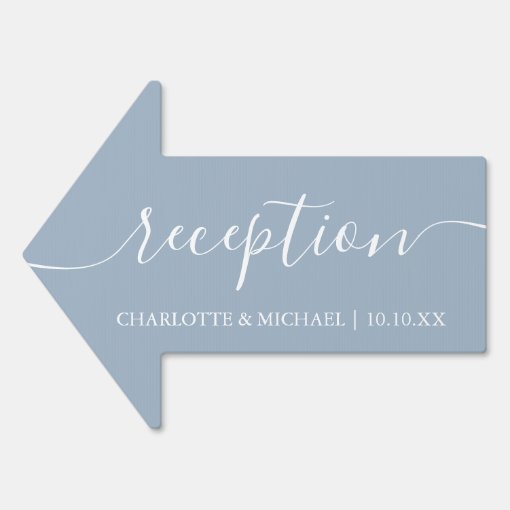 Dusty Blue Wedding Reception This Way Arrow Sign | Zazzle