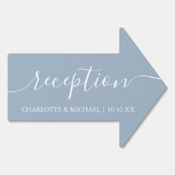 Dusty Blue Wedding Reception This Way Arrow Sign | Zazzle