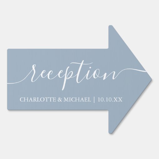 Dusty Blue Wedding Reception This Way Arrow Sign | Zazzle