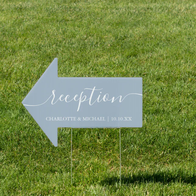 Dusty Blue Wedding Reception This Way Arrow Sign | Zazzle