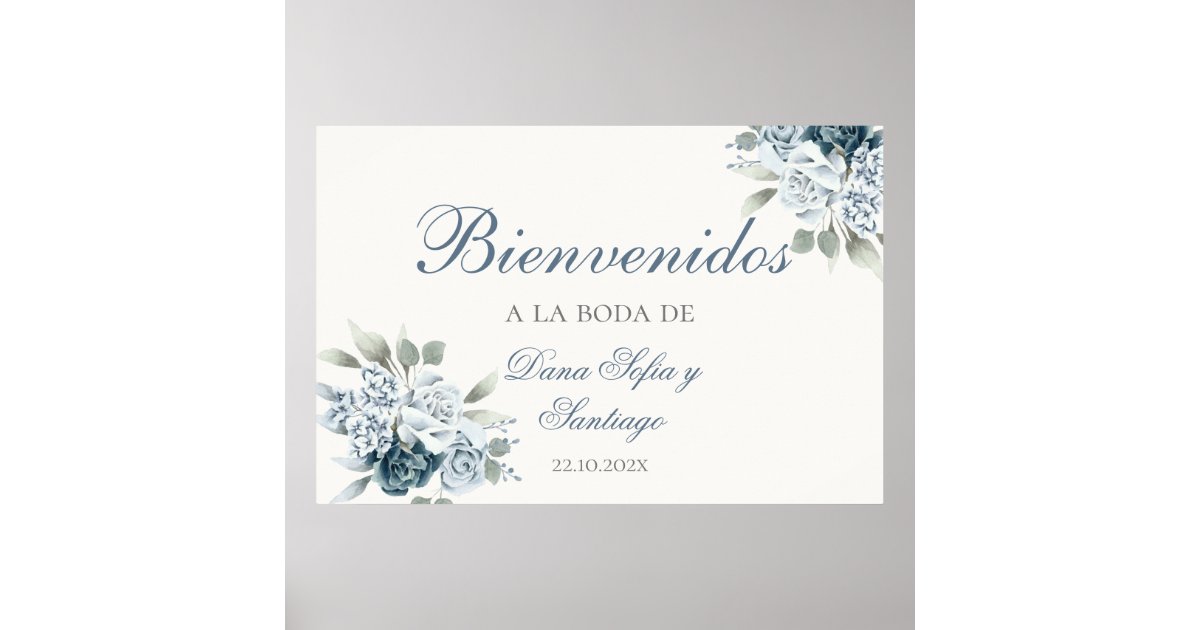 Dusty Blue Wedding Spanish Welcome sign | Zazzle
