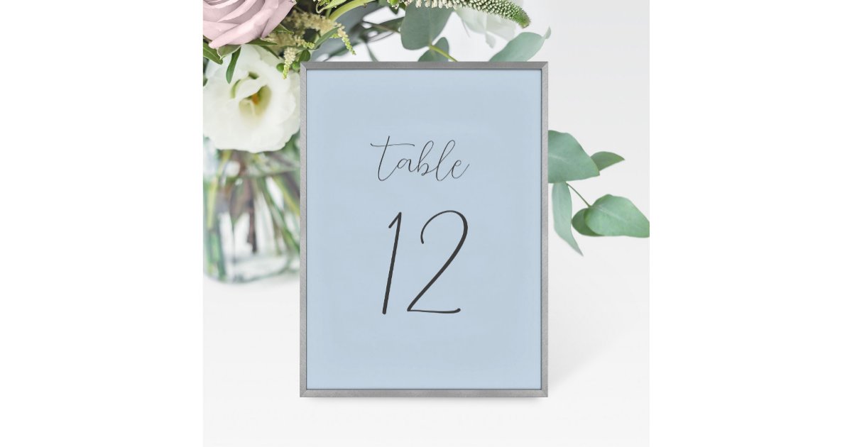Dusty Blue Wedding Table Number Card | Zazzle