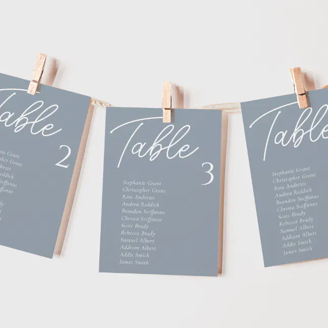 Dusty Blue Wedding Table Seating Chart Cards | Zazzle