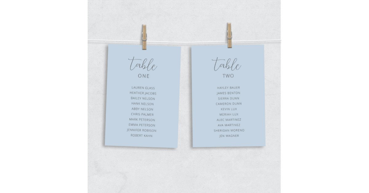 Dusty Blue Wedding Table Seating Chart Cards | Zazzle