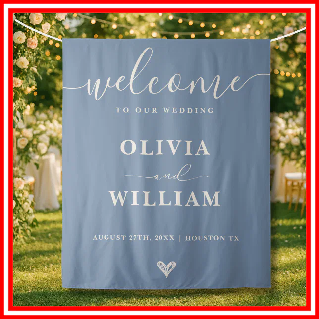 Dusty Blue Wedding Welcome Sign Backdrop | Zazzle