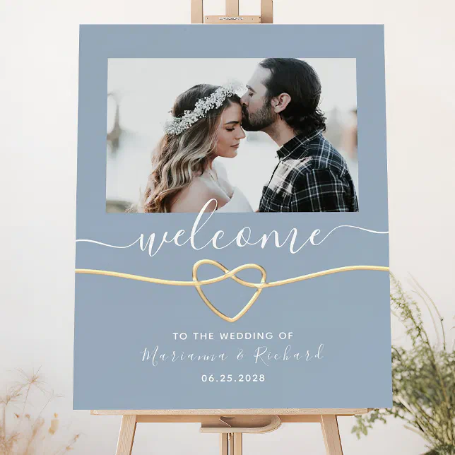Dusty Blue Wedding Welcome Sign with Photo | Zazzle