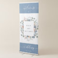 Dusty Blue, Welcome Wedding, Greenery Floral Retractable Banner | Zazzle