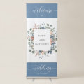 Dusty Blue, Welcome Wedding, Greenery Floral Retractable Banner | Zazzle