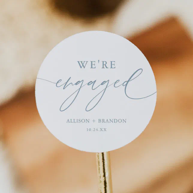 Dusty Blue We're Engaged Engagement Party Favors Classic Round Sticker ...